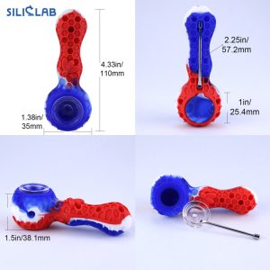 Honeycomb Silicone Pipe Bee with Glass Bowl 4.3'' - Siliclab