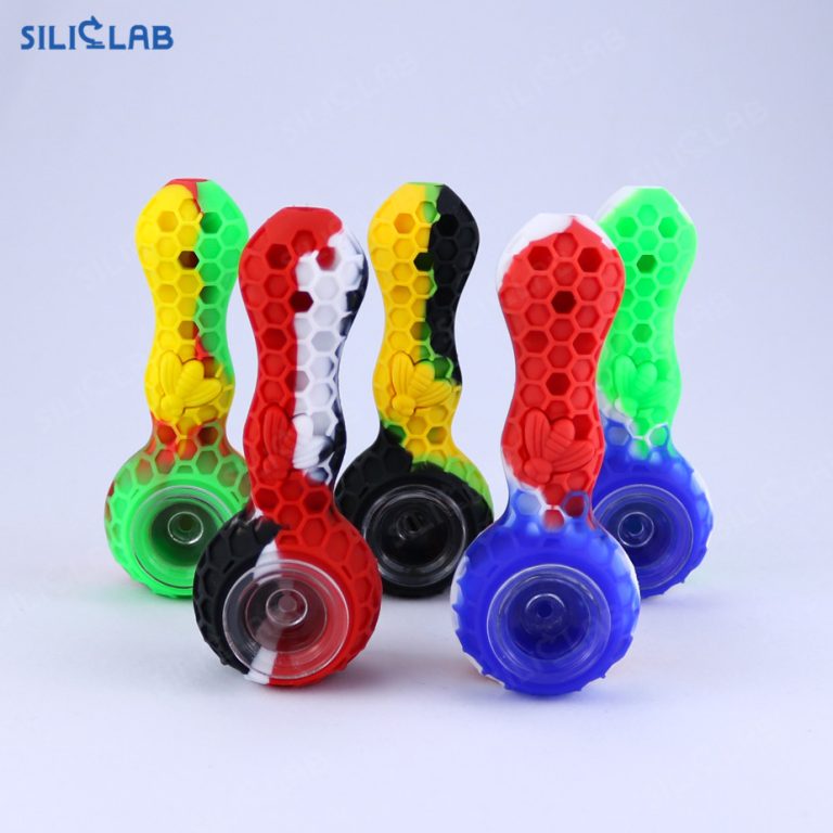 Honeycomb Silicone Pipe Bee with Glass Bowl 4.3'' - Siliclab