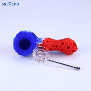 Honeycomb Silicone Pipe Bee with Glass Bowl 4.3'' - Siliclab