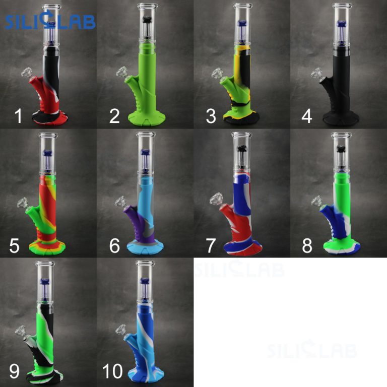 Silicone Bong With Glass Percolator Colored 14'' - Siliclab